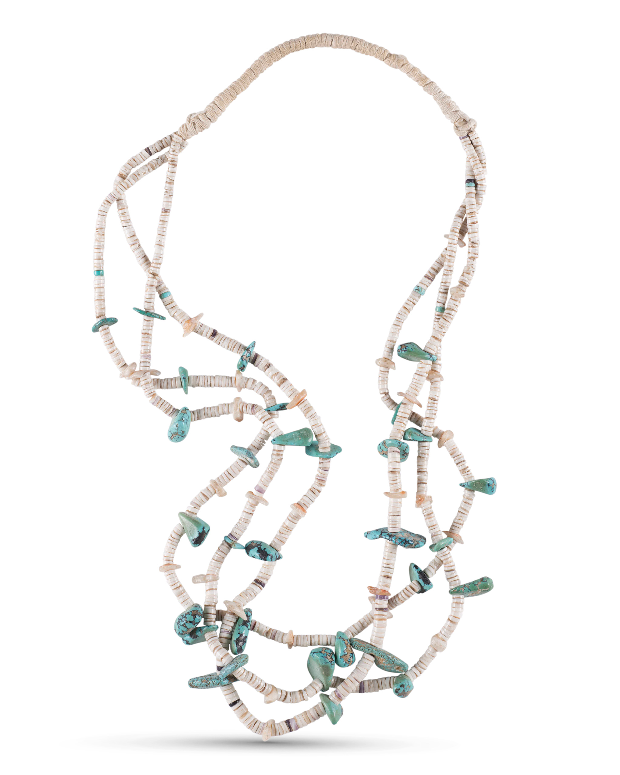 Vintage Three Strand Shell and Turquoise Necklace - Four Winds Gallery
