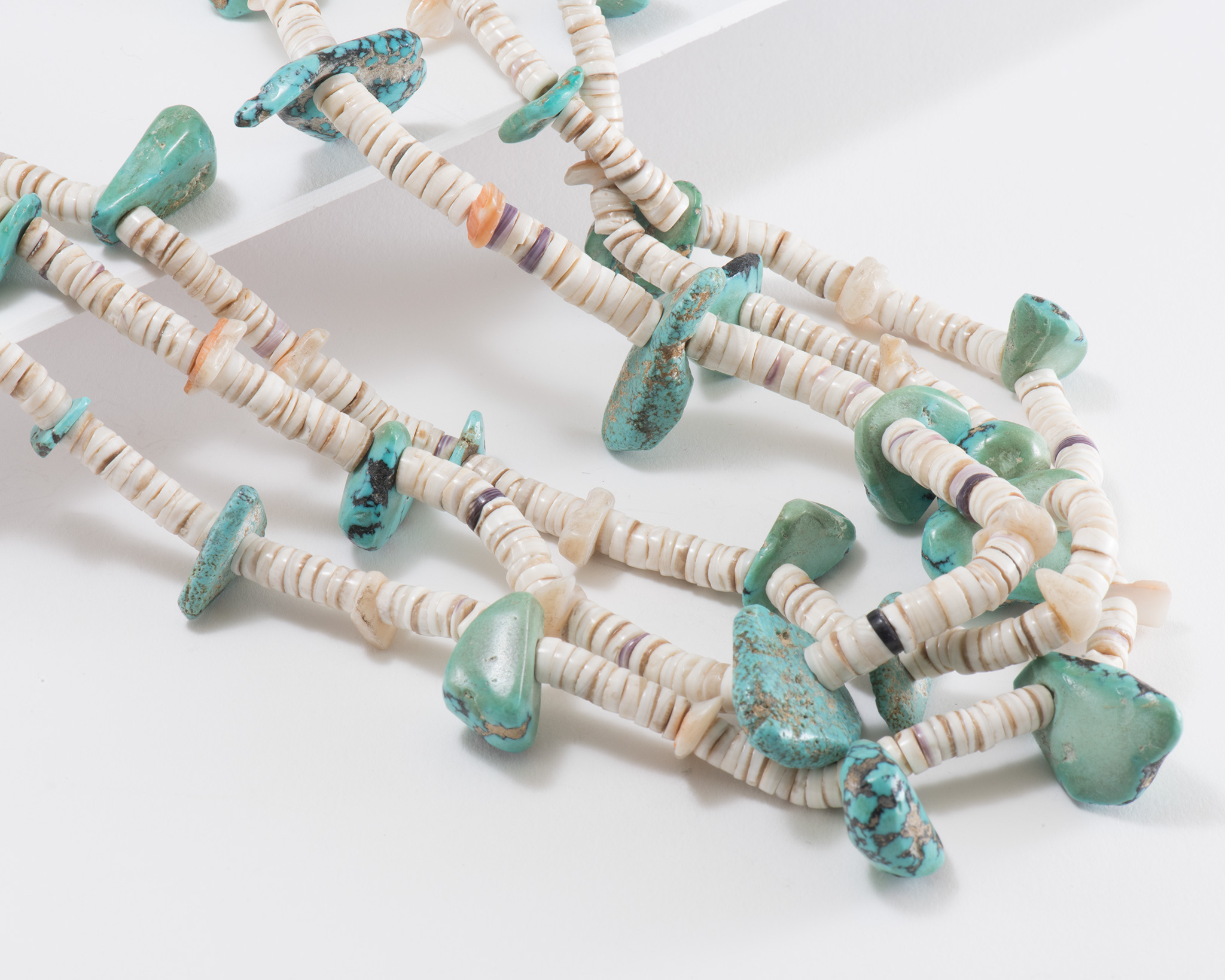 Vintage Three Strand Shell and Turquoise Necklace - Four Winds Gallery