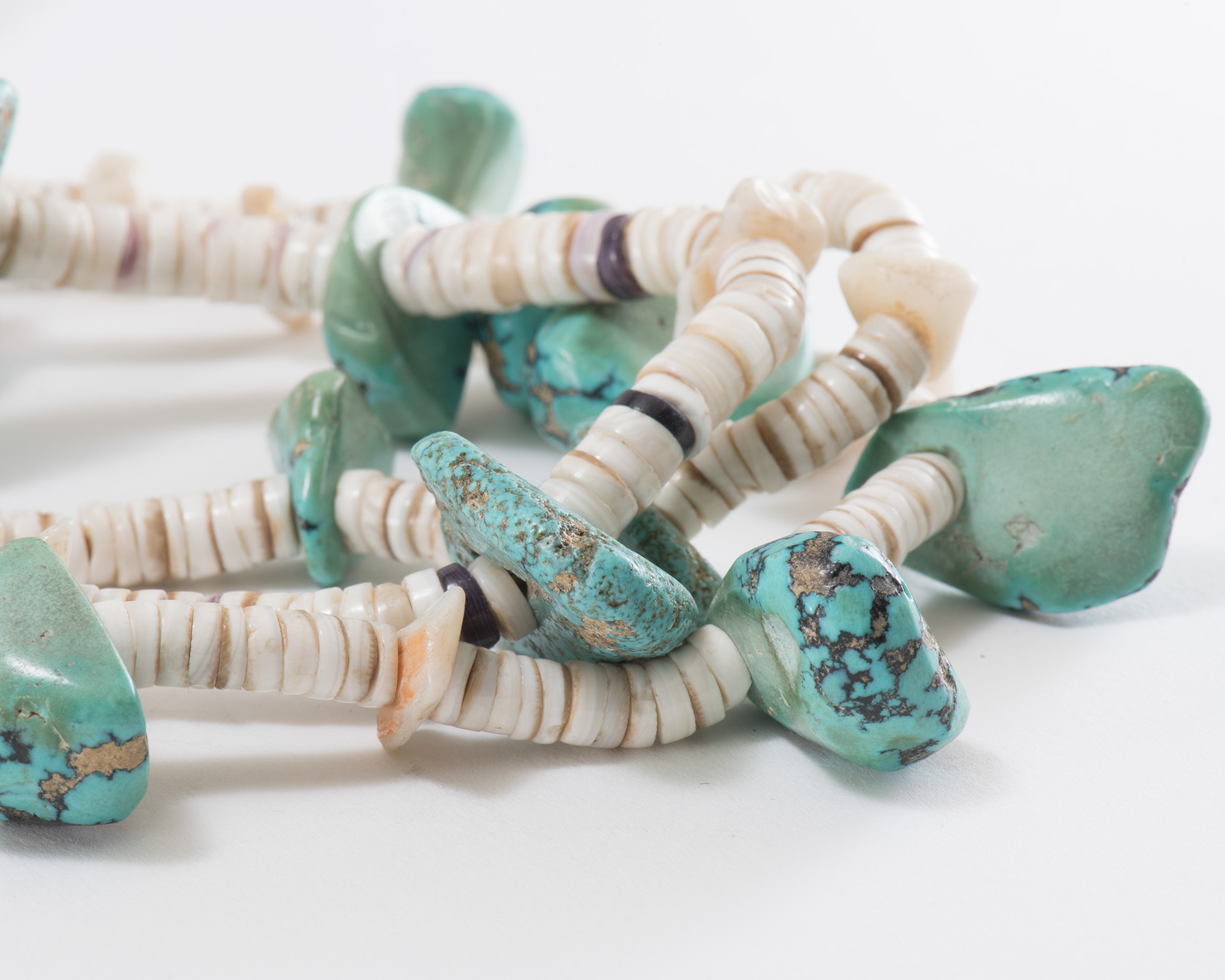 Vintage Three Strand Shell and Turquoise Necklace - Four Winds Gallery
