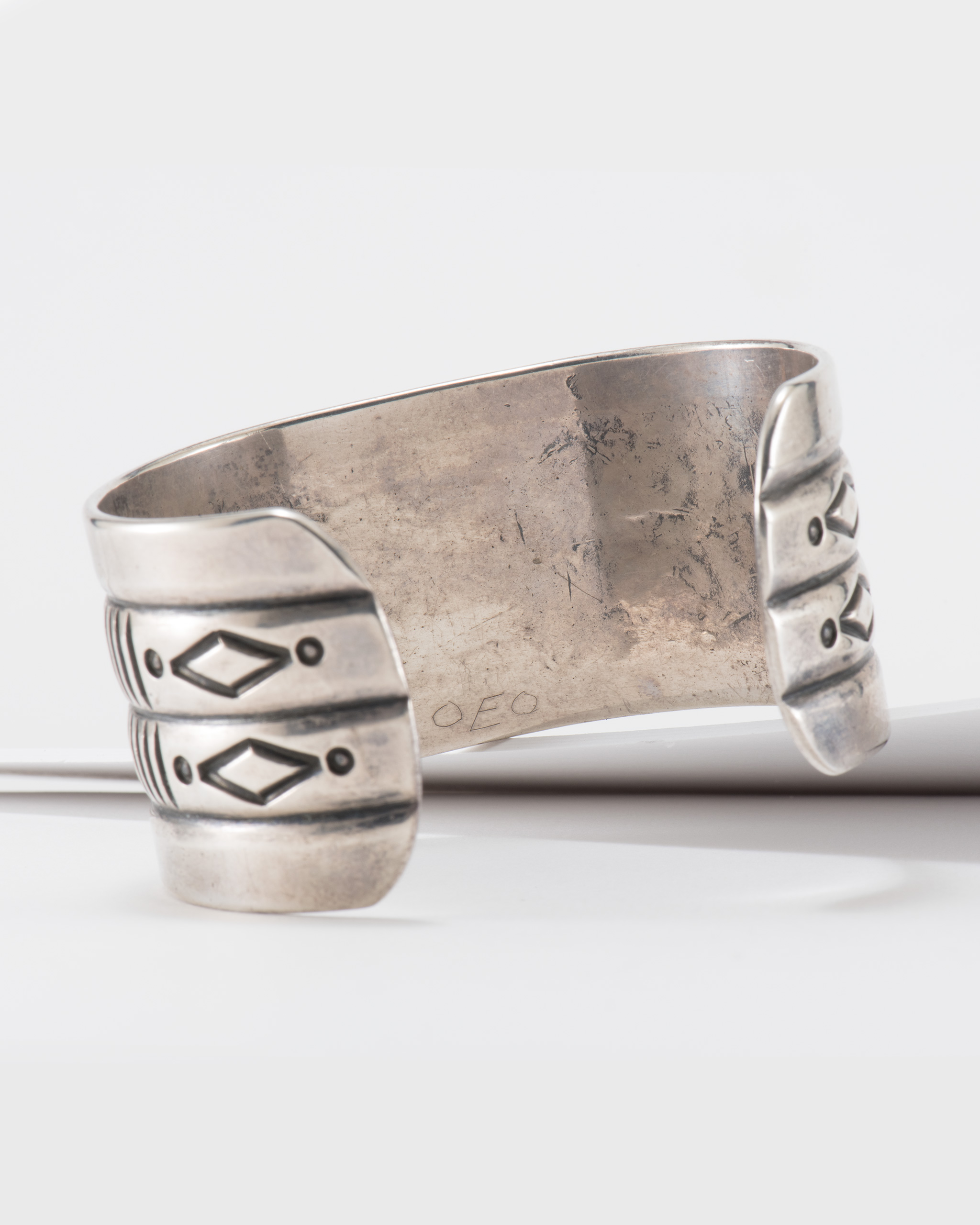 Vintage Navajo Wide Stamped Silver Cuff - Four Winds Gallery